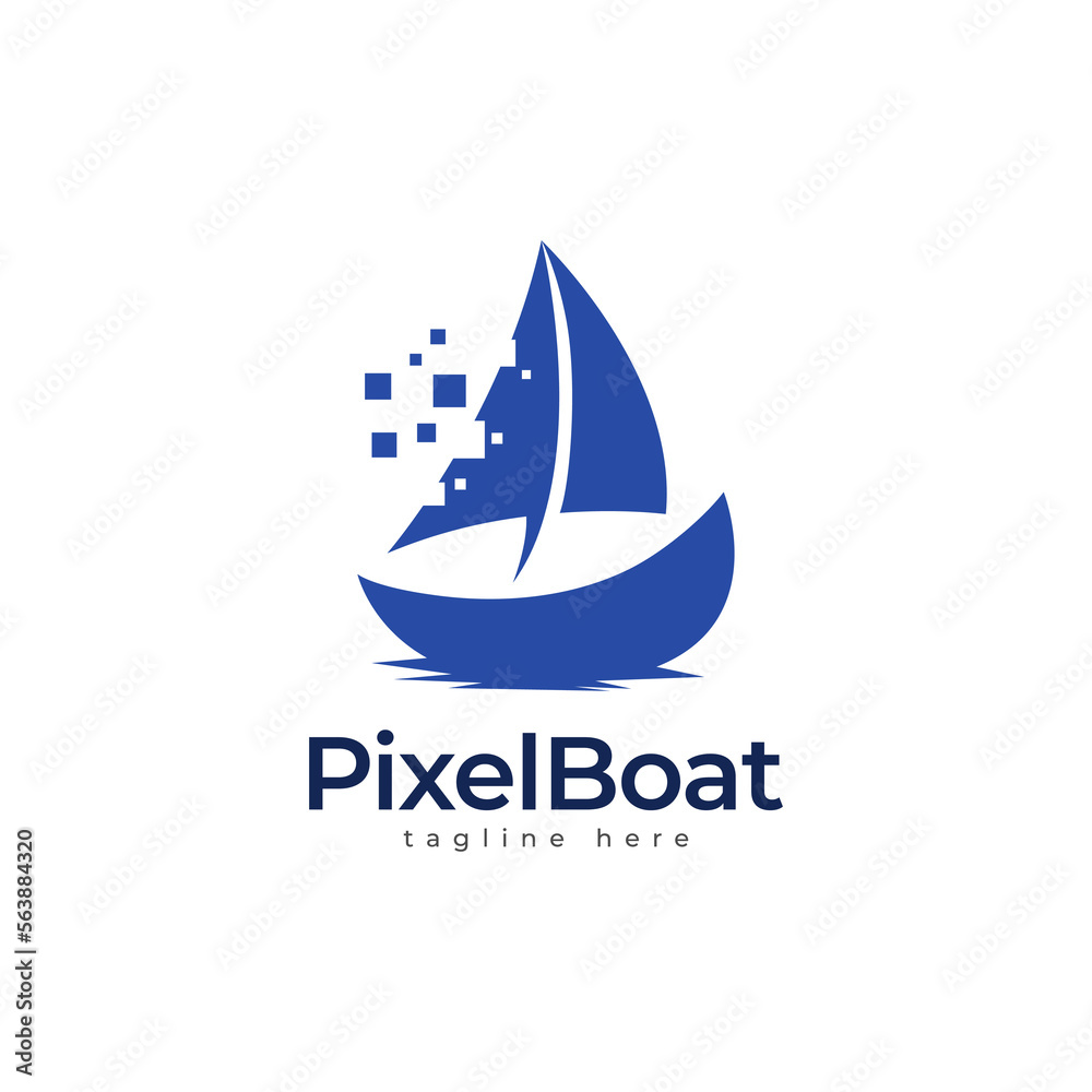 Pixel boat logo template. Boat technology logo design. Tech or game ...