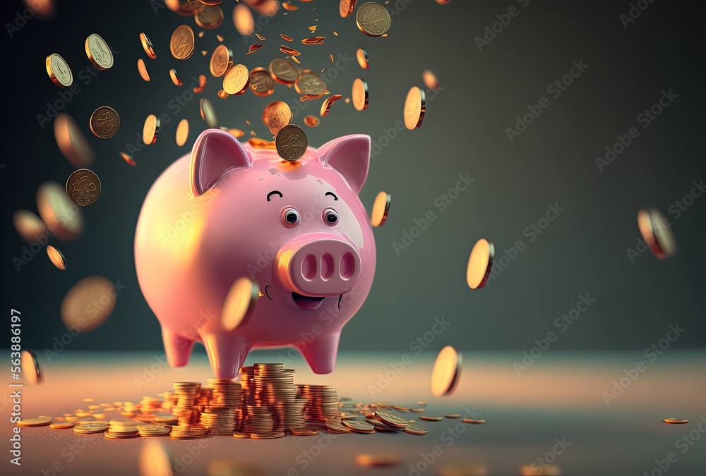 happy piggy bank with explode gold coins, idea for money saving and ...