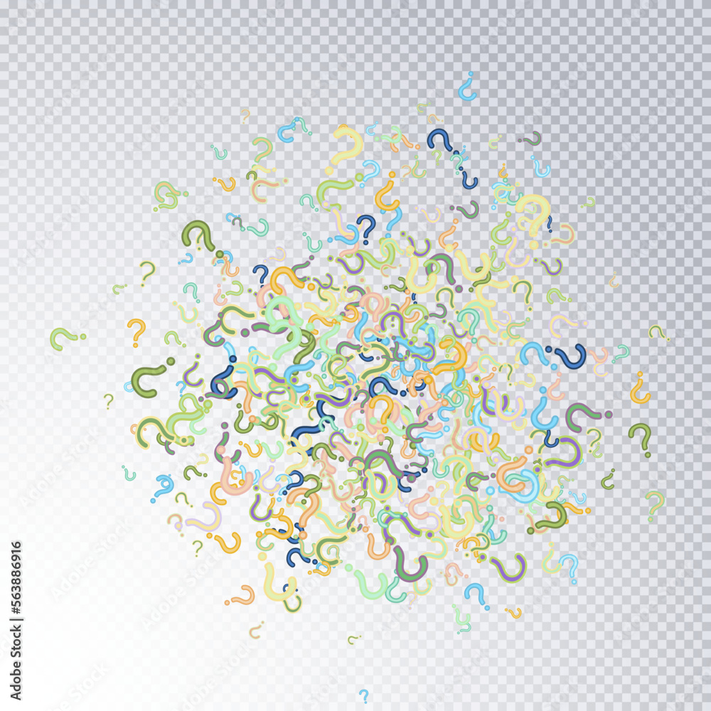 Pattern of color question marks scattered circle shaped on transparent ...