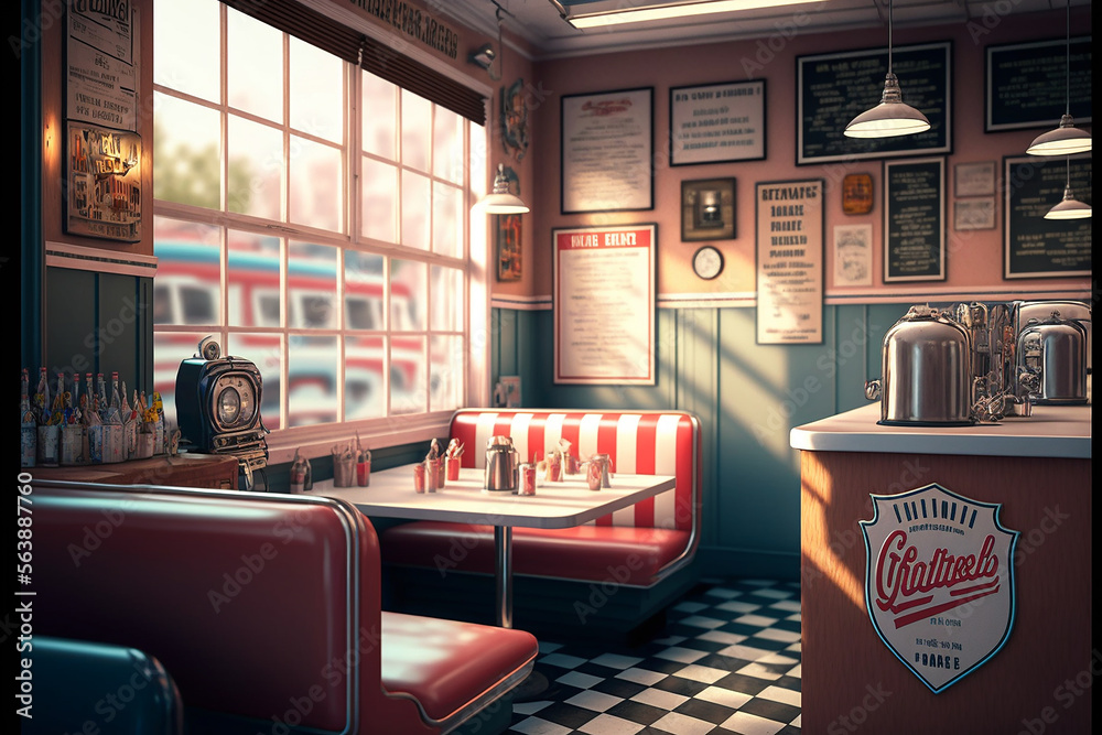 Interior of an american diner in 50s style generated with AI Stock ...