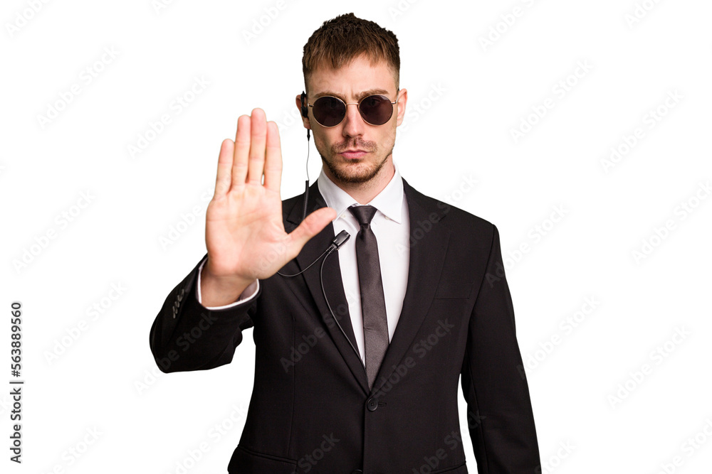 Security bodyguard man wearing a suit isolated cut out standing with ...