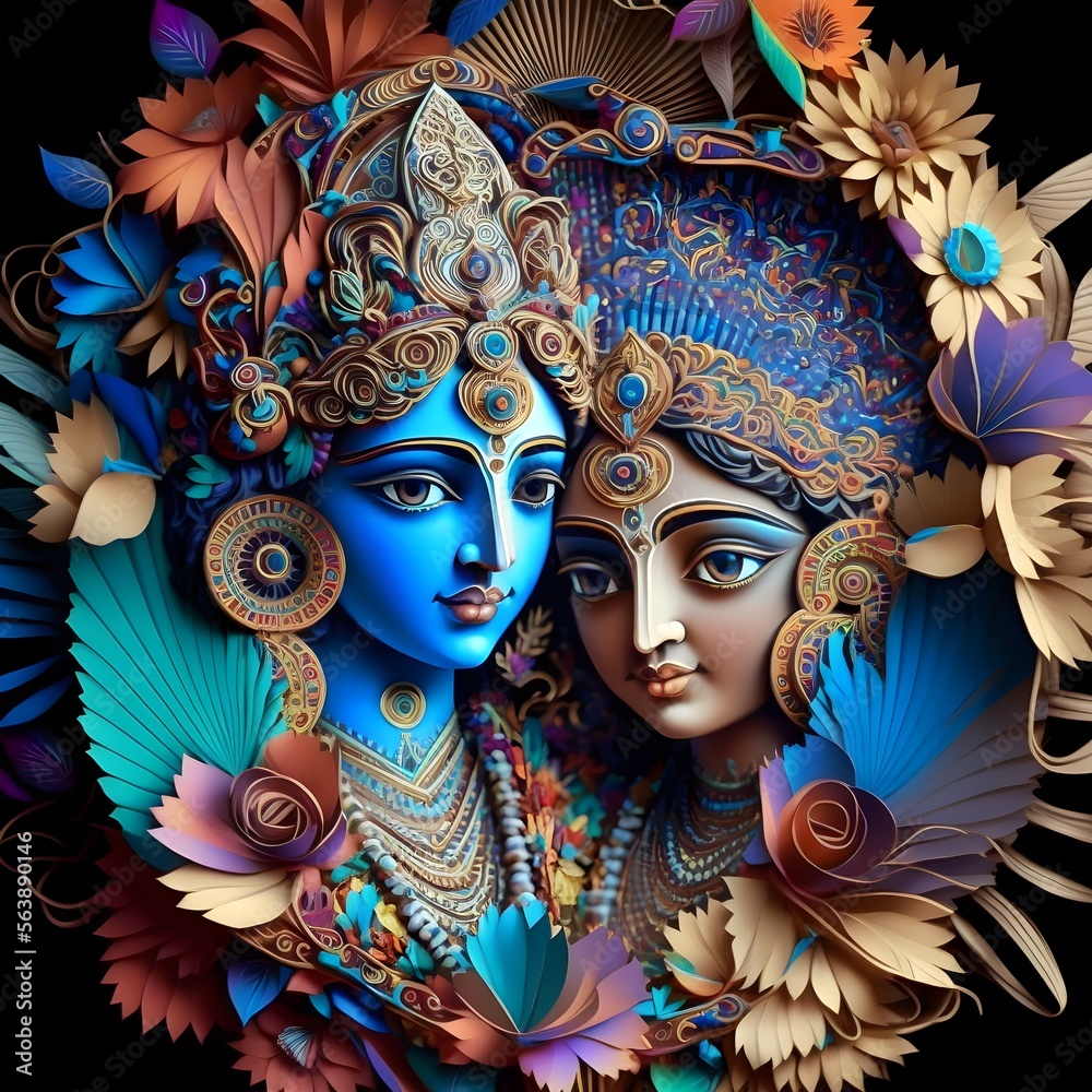 Mystical colorful radha krishna Stock Illustration | Adobe Stock