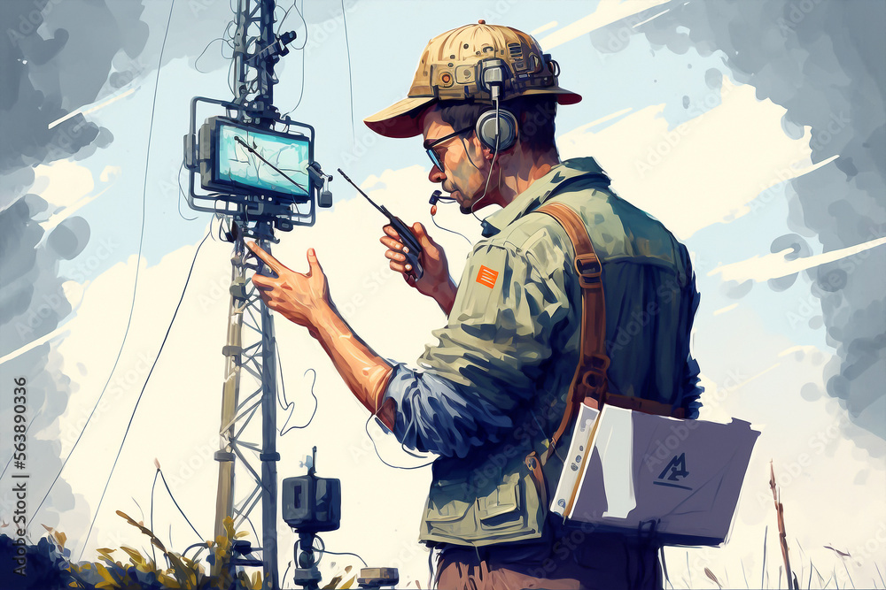 Cartoon style illustrator of a antenna installer at work - AI ...