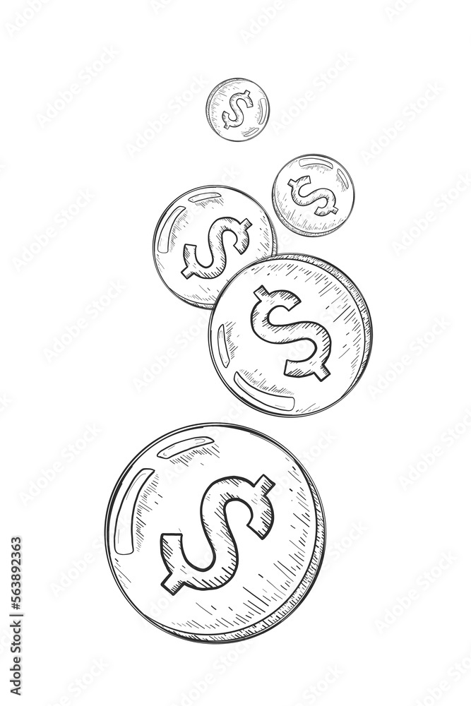 Vector Hand drawn US dollar illustrations Isolated on white background ...
