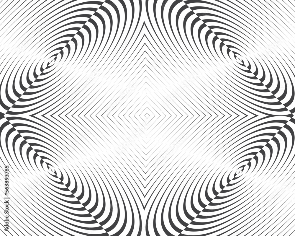 Abstract background with optical illusion wave. Black and white ...