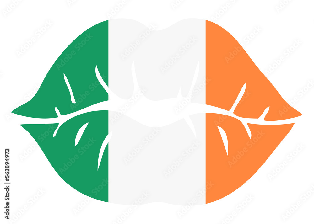 Logo I love Ireland. Silueta aislada de labios de mujer con los colores ...