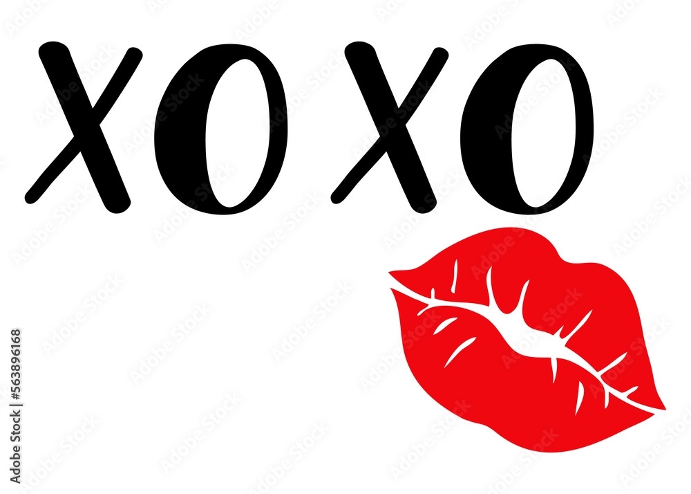 Letras de la palabra XOXO abrazos y besos con silueta de labios de ...