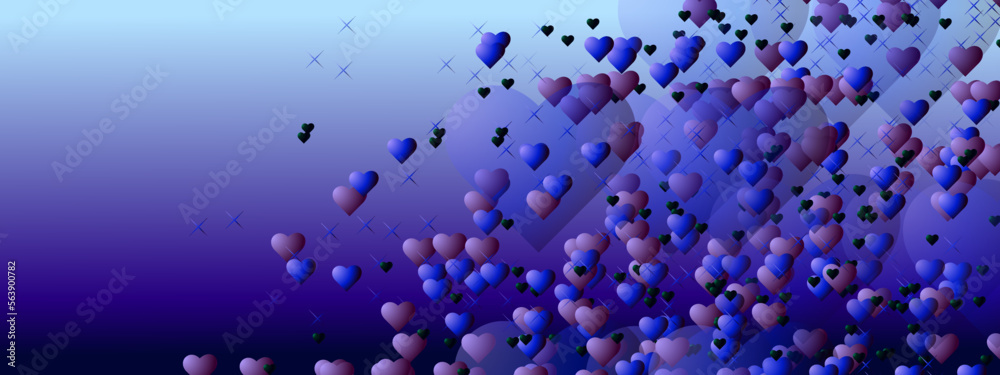 Abstract realistic red and blue hearts flying on blue background. You ...