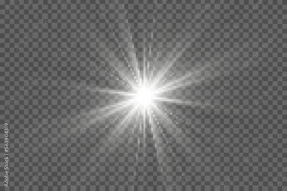 White glowing light. Beautiful star Light from the rays. Sun with lens ...