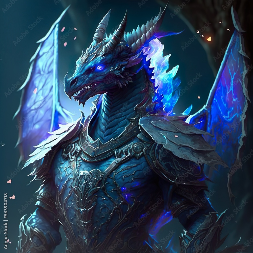 Magical blue dragon in armour Stock Illustration | Adobe Stock