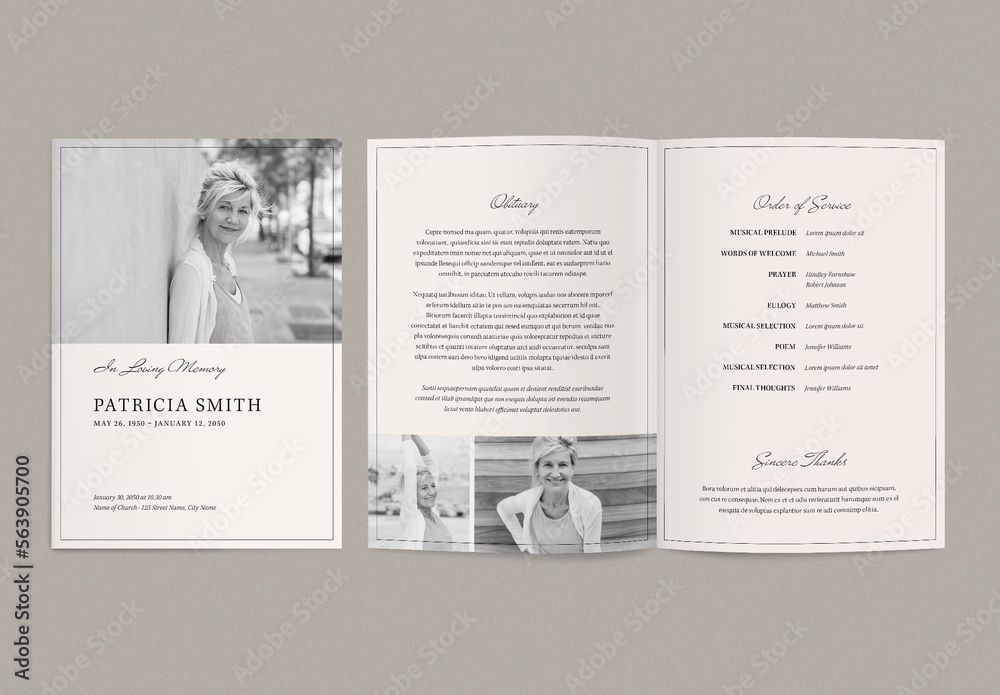 Minimal Funeral Program Layout Stock Template | Adobe Stock