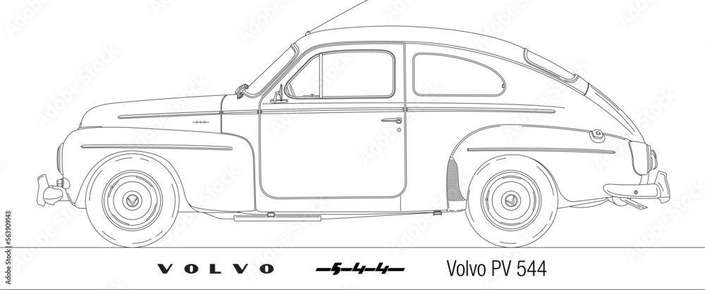 Sweden, year 1958, Volvo PV 544 silhouette, swedish vintage classic car ...