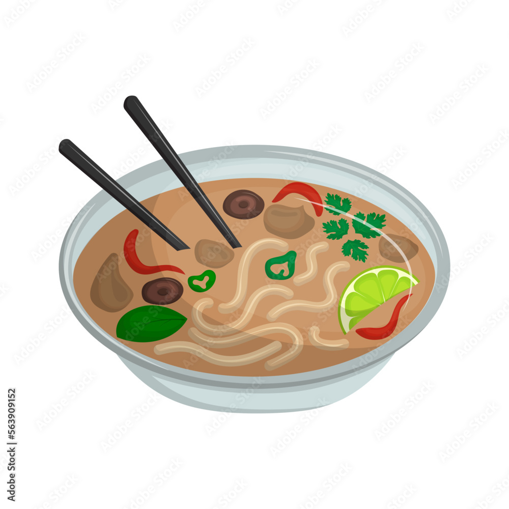 Pho bo is Vietnamese light soup with rice noodles, meat, and vegetables ...