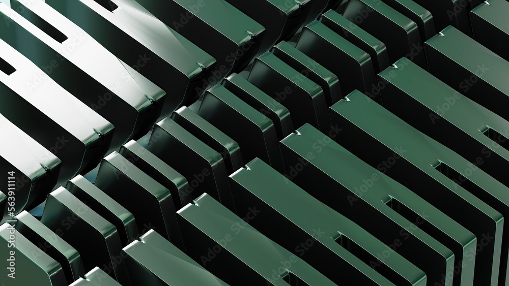 Green, multiple layers of boards in a futuristic pattern. Abstract ...