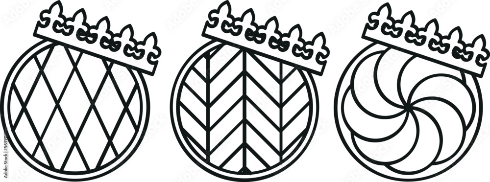 Galette des rois french king cake with crown logo. Vector icons for ...