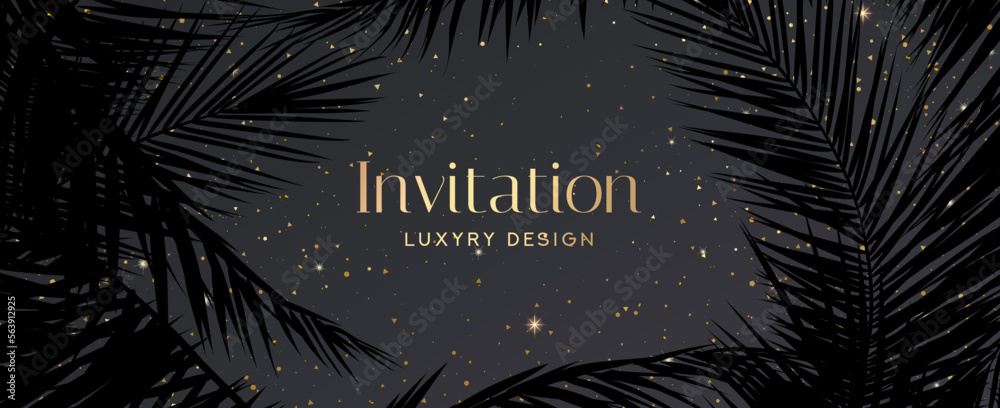 Tropical invitation card with palm leaf pattern (silhouette palm tree ...