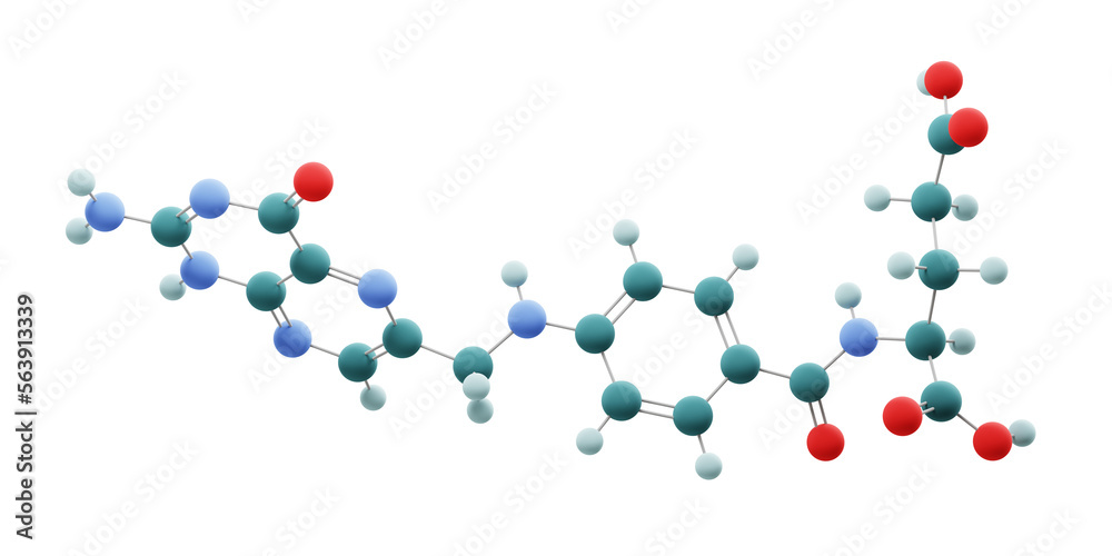 folic acid molecule, ball and stick isolated model vitamine b9 ...