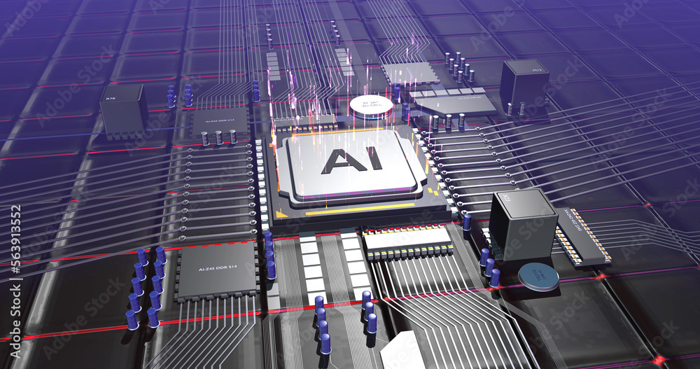 AI CPU Motherboard Technology Background. Processing AI Data. Computer ...