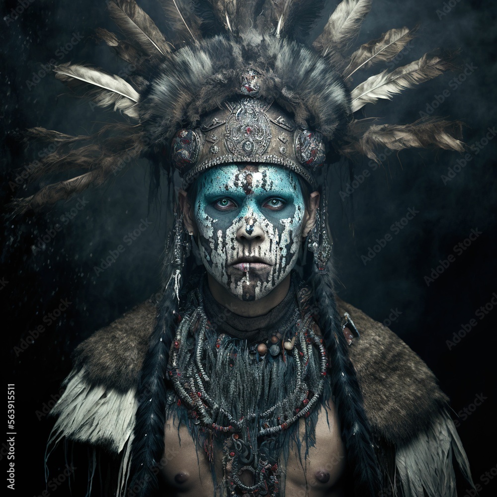 Powerful shaman with tattoo, Indian chief ,not a real person, made with ...