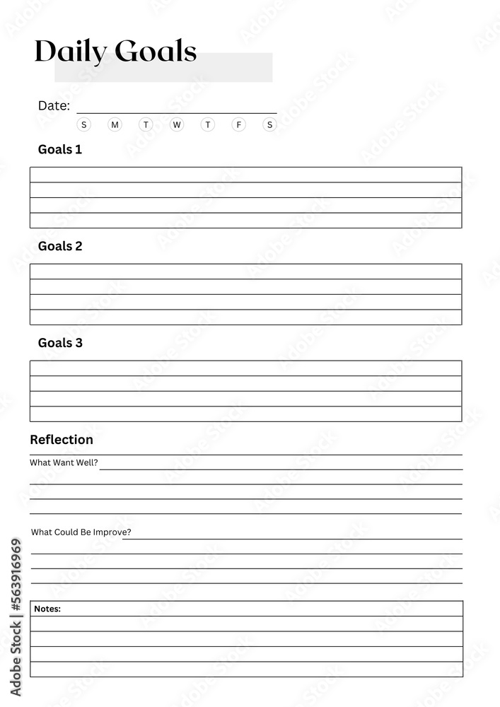 Daily goals planner sheet, Minimal and clean printable planner template ...