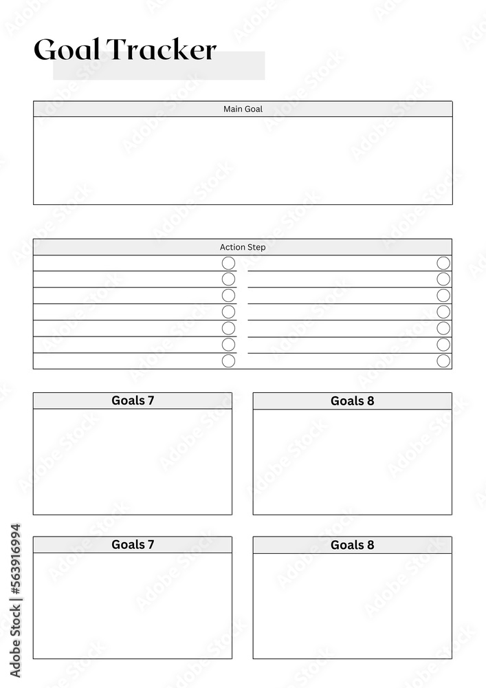 Goal Tracker planner sheet, Minimal and clean printable planner ...