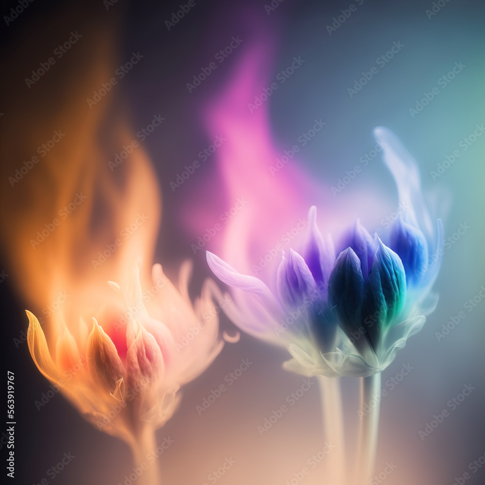 Soft pastel Spring background, fresh field flowers in fire flame of ...