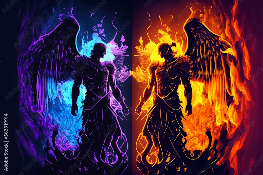 Fight between fantastic creatures, fight between angels and demons ...