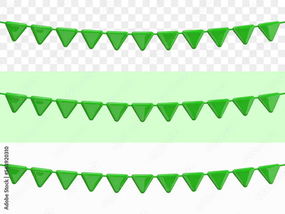 Garland of Green Flags. Festive party decorative design. Realistic 3d ...