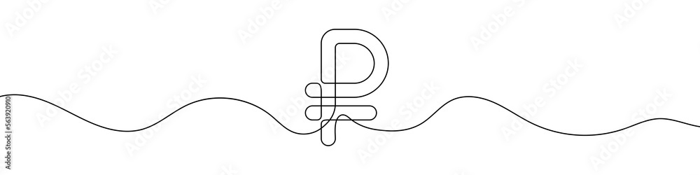 Continuous line drawing of ruble symbol currency. Line art of russian ...