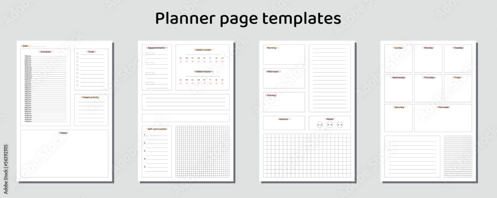 Ready to use planner page templates. Minimal style. Digital planner ...