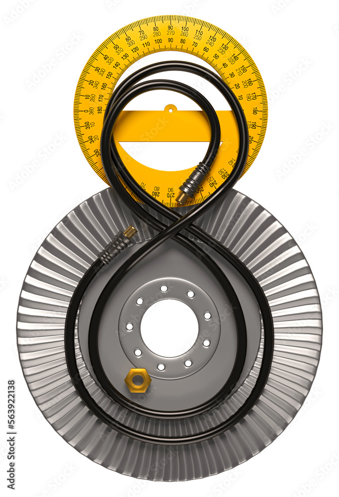 The "8" number laid out of construction tools. PNG illustration with ...