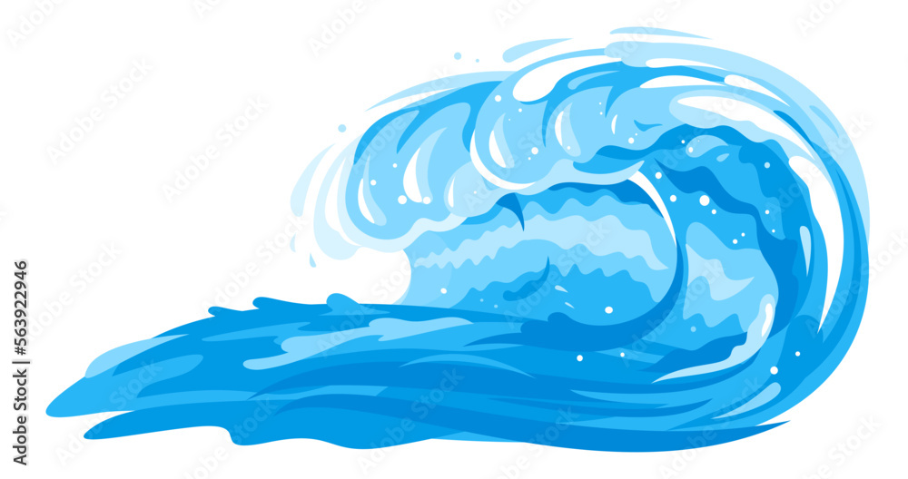 One big blue ocean wave in side view isolated illustration, wonderful ...