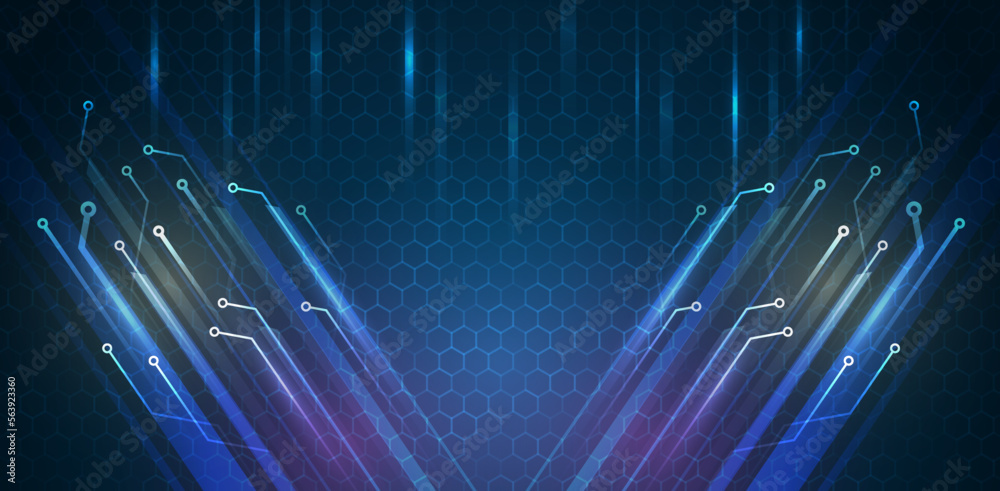 Hi-tech digital technology and engineering concept. Wide Sci fi ...