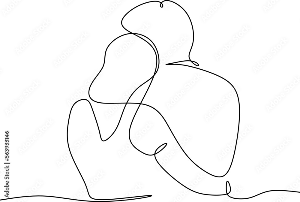 People embracing in continuous line art drawing style. One person ...