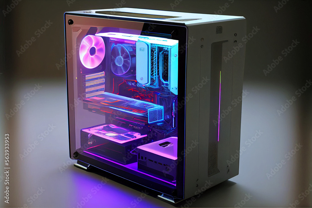 ภาพประกอบสต็อก Futuristic Gaming PC Case: A Vibrant and Professional 3D ...
