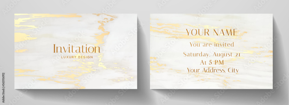 Invitation card with luxury marble texture in gold, white color. Formal ...