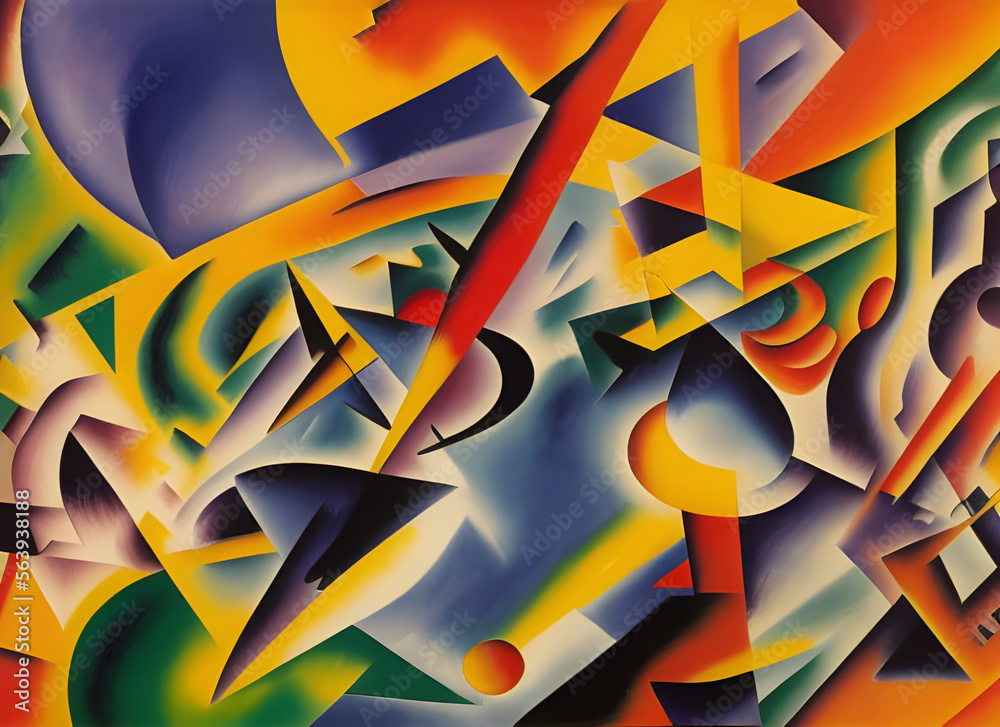 Abstract modern technology themed painting with complementary colors ...