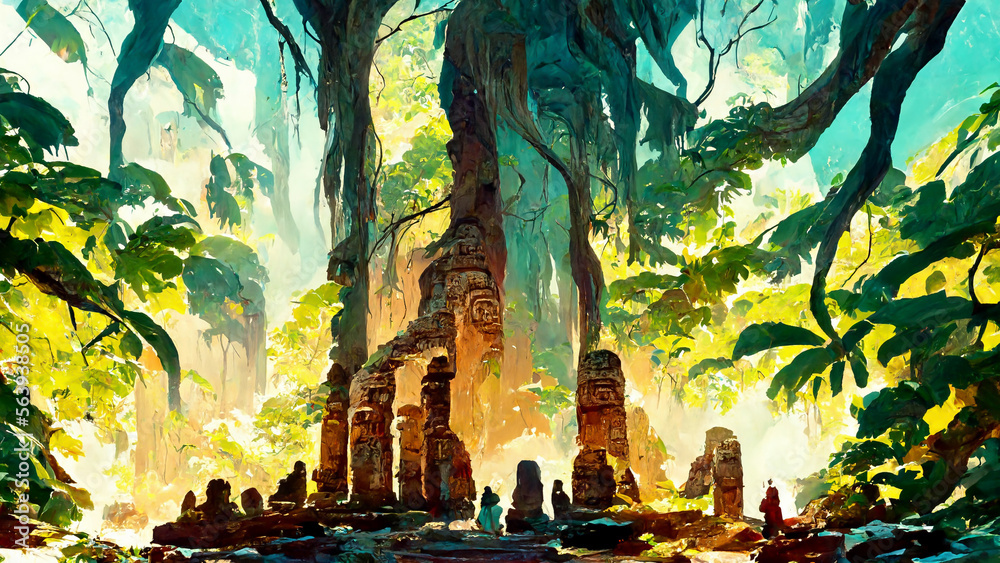 forest Mayan style ancient culture illustration art Generative AI ...