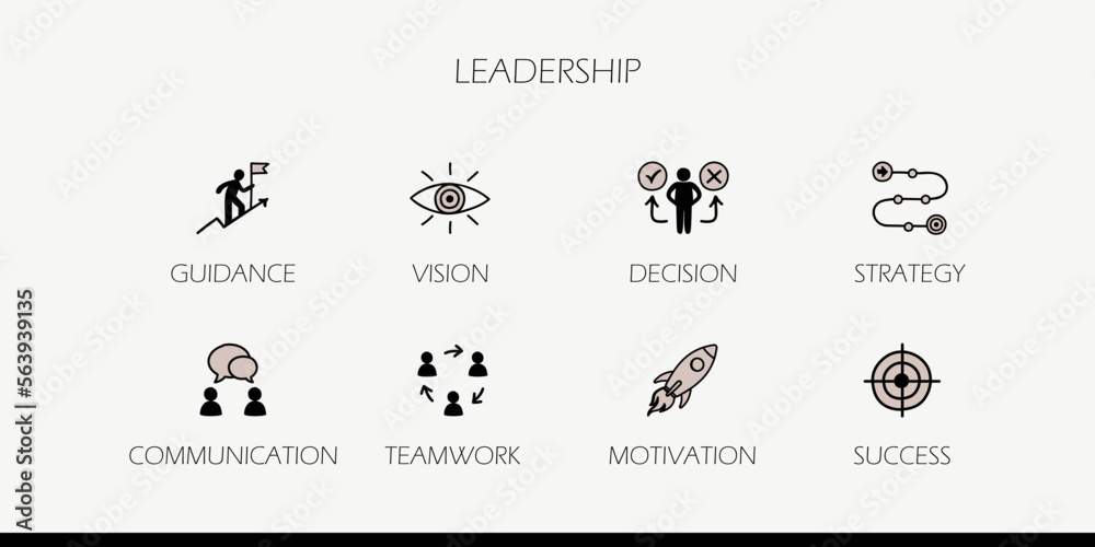 Leadership web icon set for business management career. Minimal vector ...