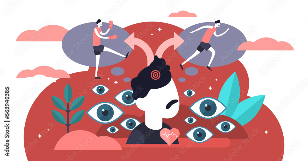 Fight or flight illustration, transparent background. Flat tiny danger ...