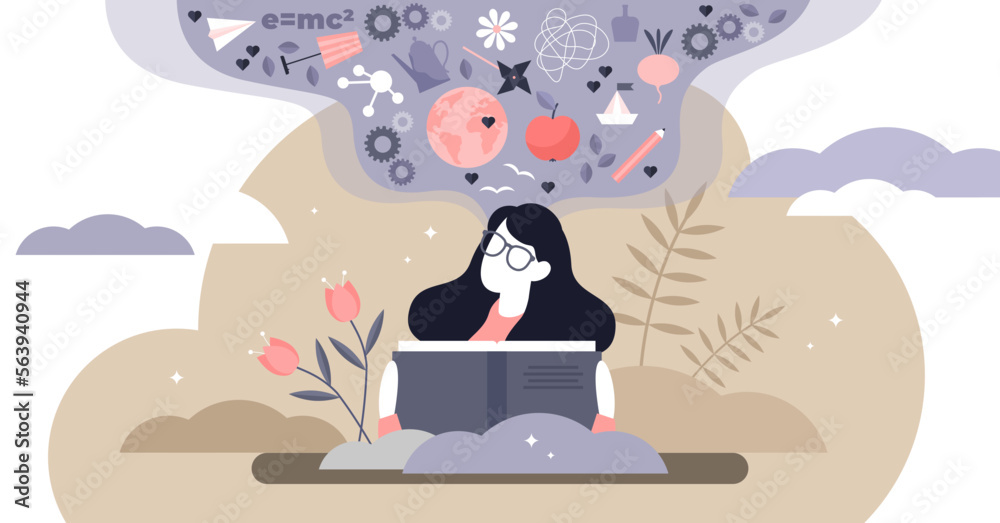 Reading illustration, transparent background. Flat tiny expand ...