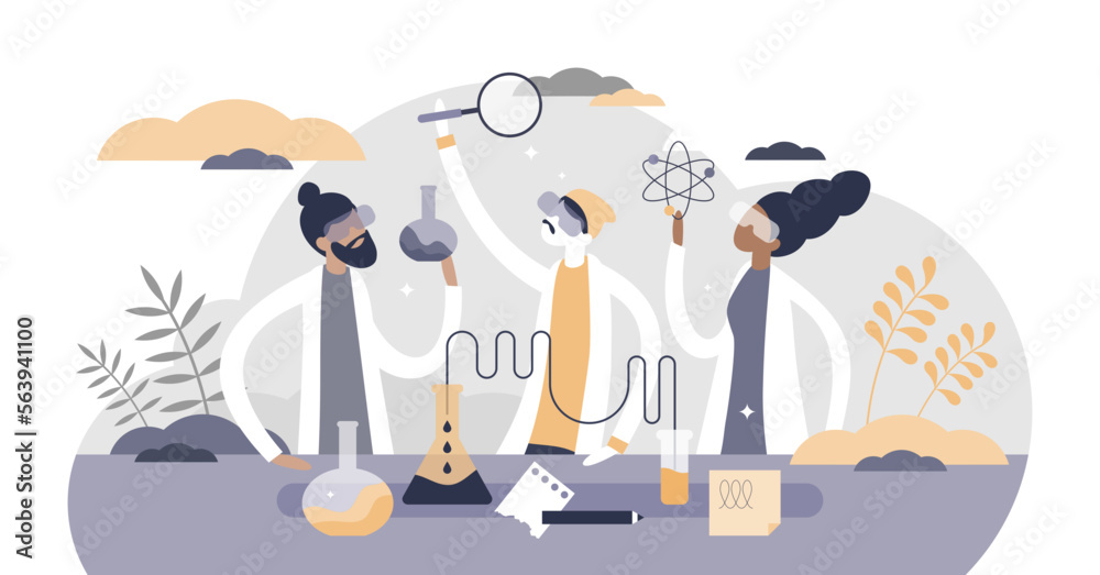 Students in laboratory with science experiment research tiny persons ...