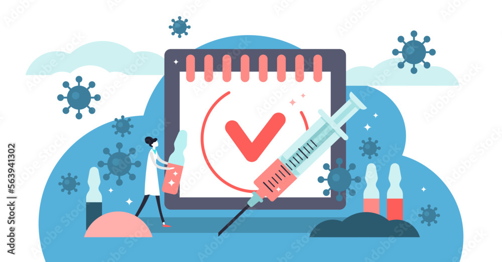Vaccination illustration, transparent background. Flat tiny virus ...