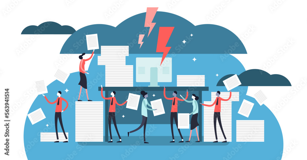 Bureaucracy illustration, transparent background. Flat tiny paperwork ...