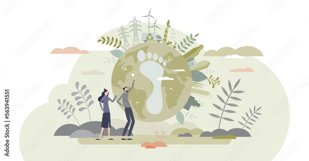 Carbon footprint effect as nature CO2 emission problem tiny person ...