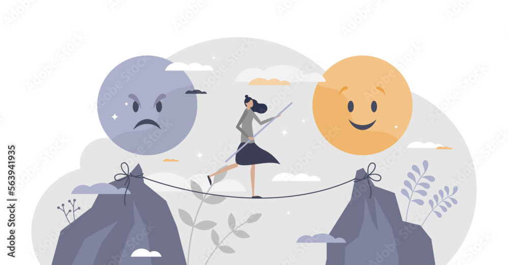 Emotional balance as good feeling choice over bad mood tiny person ...