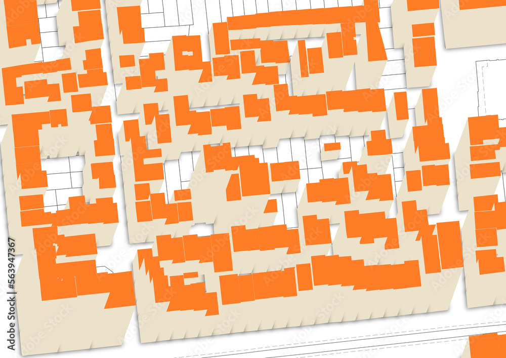 ภาพประกอบสต็อก Urbanisme et territoire - Rendu 3d plan cadastral avec ...