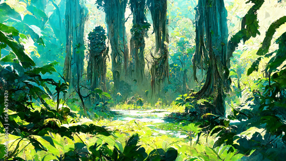 Forest Mayan style trees scene illustration art Generative AI Content ...