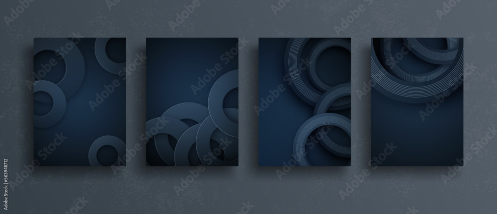 Minimalist dark abstract background with round geometric dark shapes ...