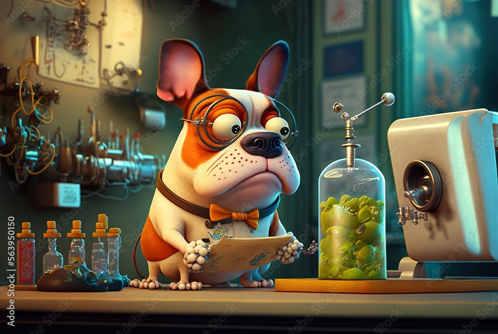 Lustiger 3D Comic Hund im Labor als Laborassistent - Laborarbeiten als ...